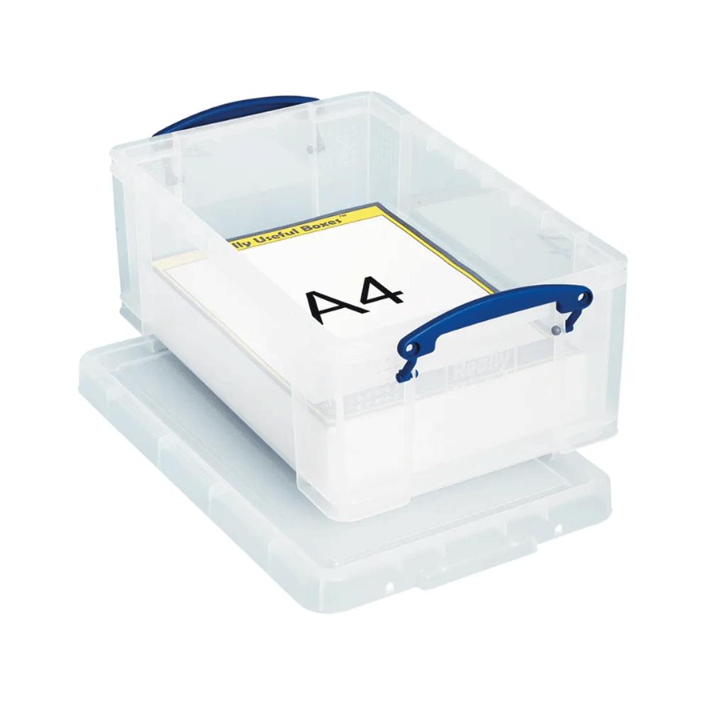 REALLY USEFUL Box With Lid and Carry Handles, 9L, Clear, 395 x 255 x ...