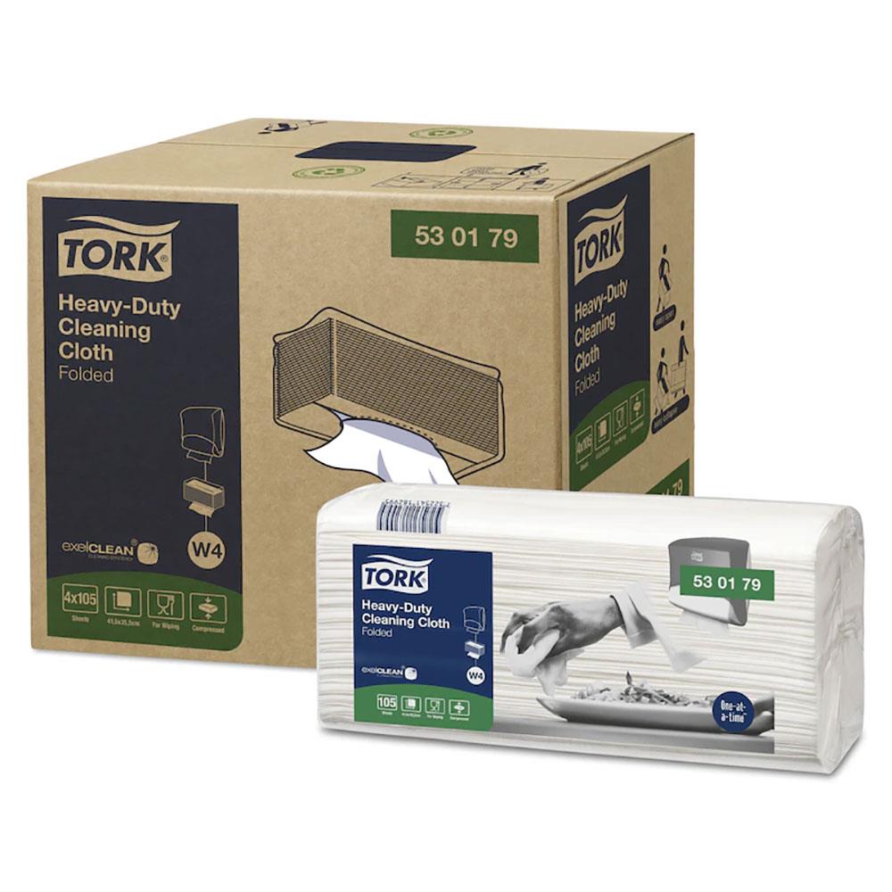 TORK 530179 Heavy-Duty Cleaning Cloth 10.5cm x 35.5cm White 4 x 105 ...
