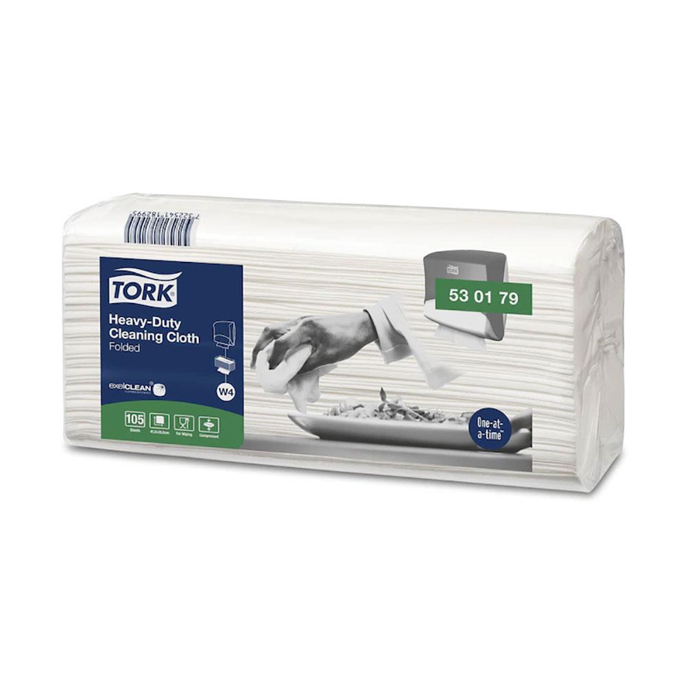 TORK 530179 Heavy-Duty Cleaning Cloth 10.5cm x 35.5cm White 4 x 105 ...