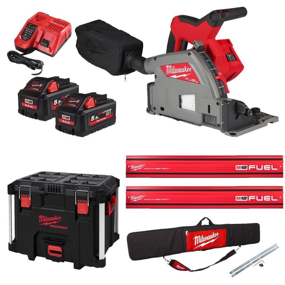 MILWAUKEE M18FPS55-552P 18V Fuel 55mm Plunge Saw, 2 x 5.5Ah Batteries ...