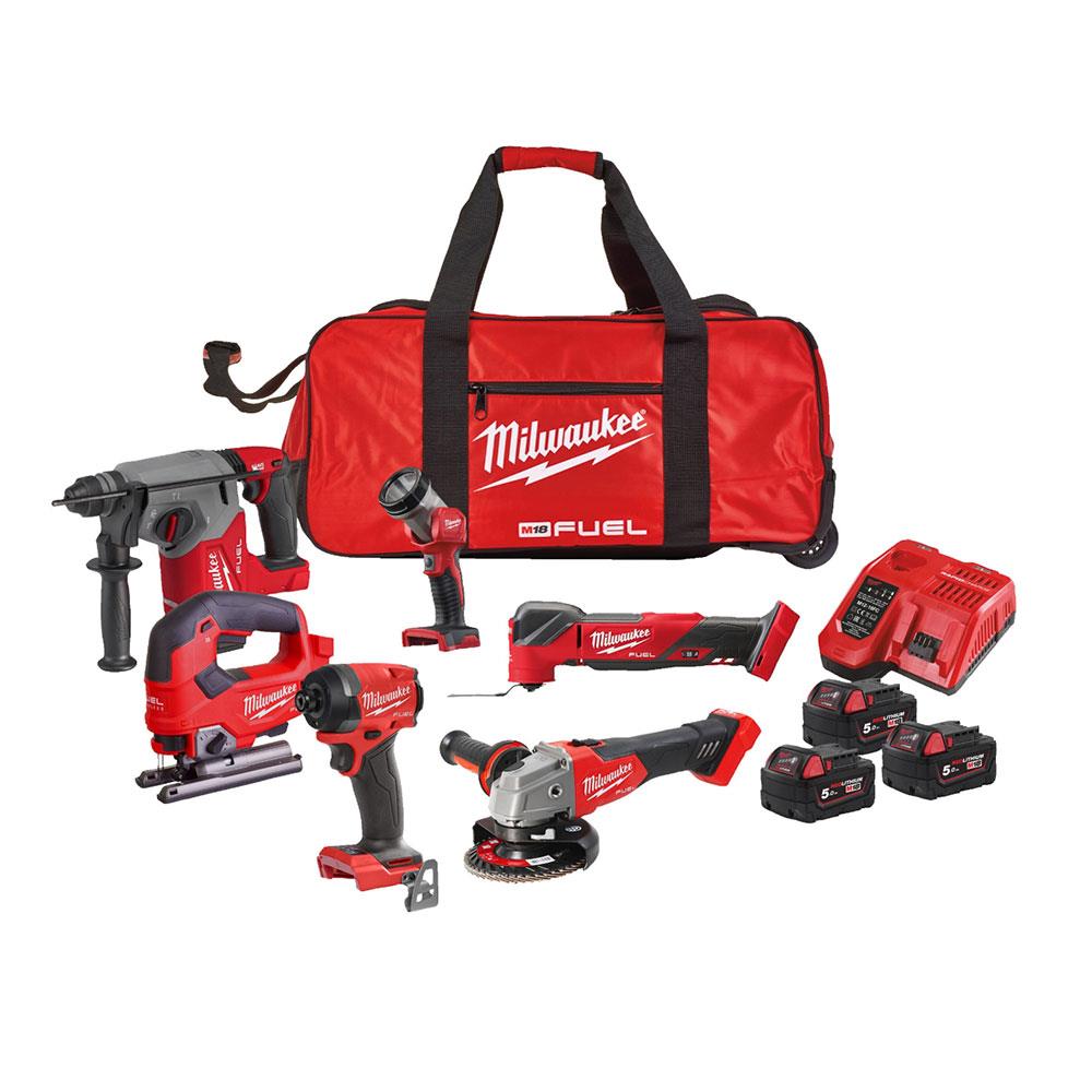 MILWAUKEE M18FPP6L3-503B M18 Fuel 6 Piece Power Pack Kit, 3 x 5.0Ah ...