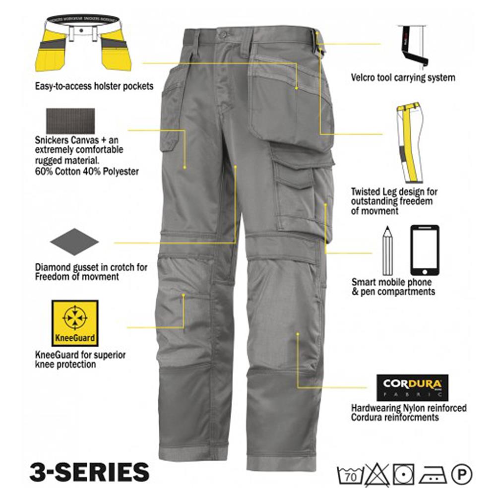 Snickers 3214 Canvas+ Craftsmen Holster Pocket Trousers - Grey ...