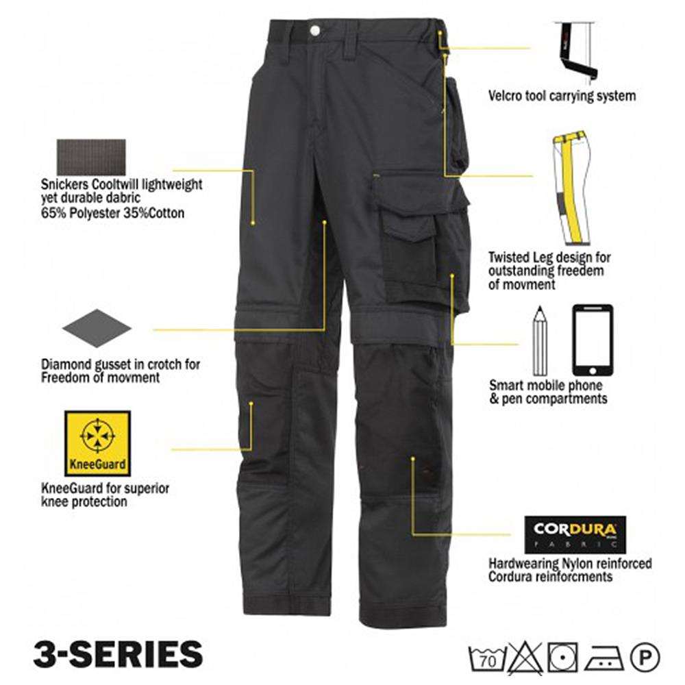 Snickers 3311 CoolTwill Craftsmen Trousers - Black available online ...