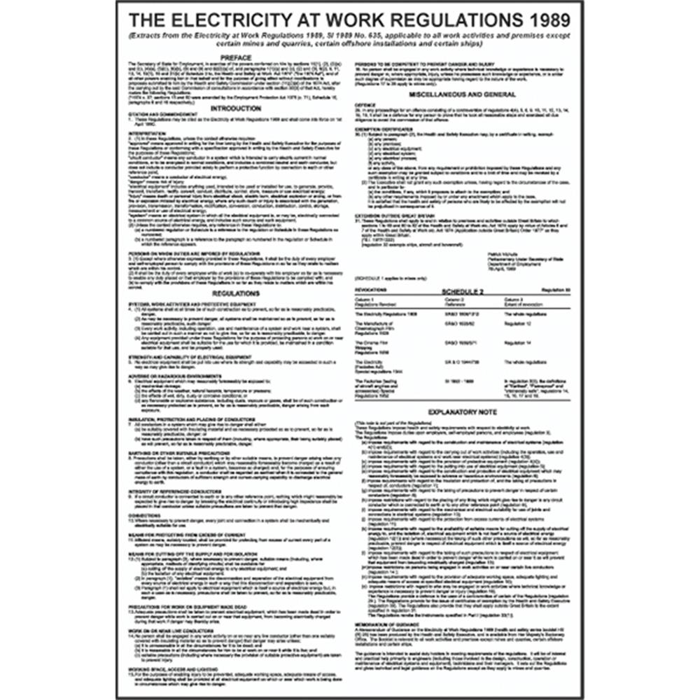 CITEC "THE ELECTRICITY AT WORK REGULATIONS 1989" 400 x 600mm RPVC ...